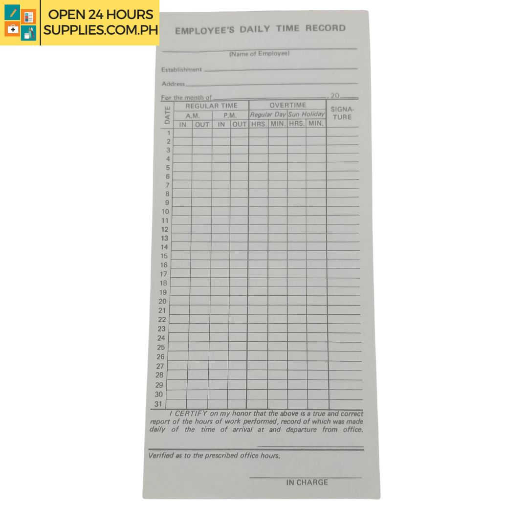 Time Card Manual Employee Daily Time Record 50 Sheets Supplies 24 
