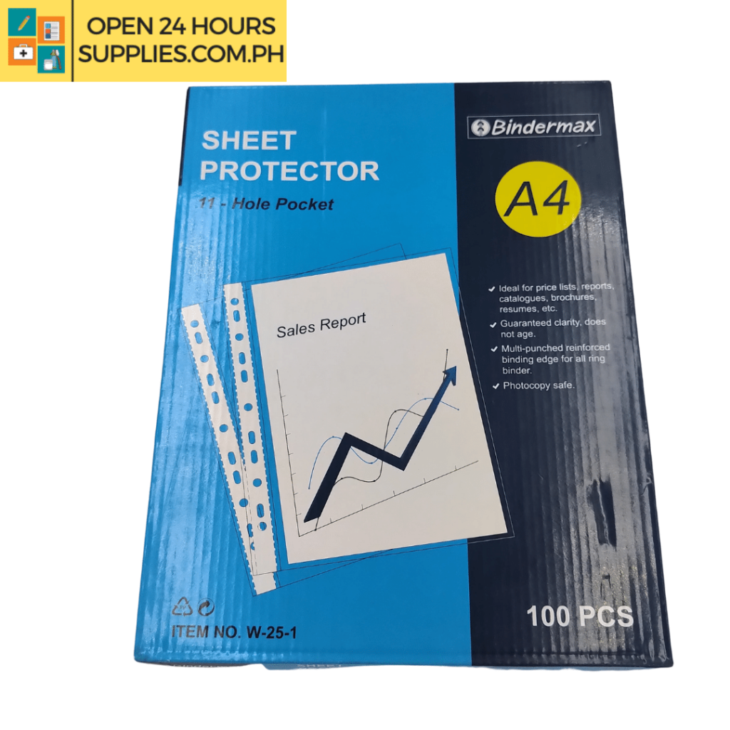 Bindermax Sheet Protector 11-Hole Pocket A4 100 PCS - Supplies 24/7 ...