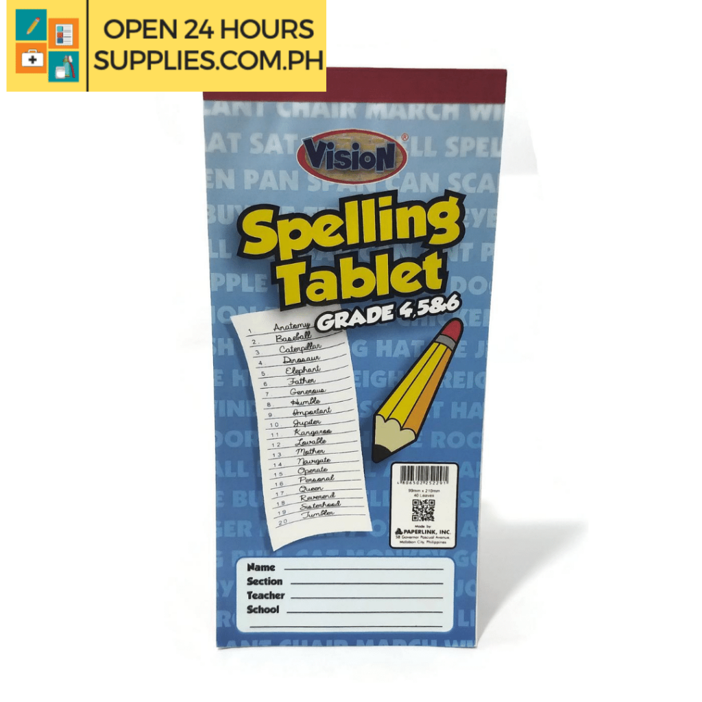 Spelling Tablet (Vision) Grade 4,5, and 6 - Supplies 24/7 Delivery