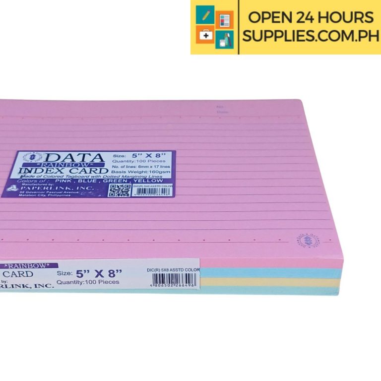 Index Card (Data) Colored 5x8 inches 100s Assorted colors per pack ...